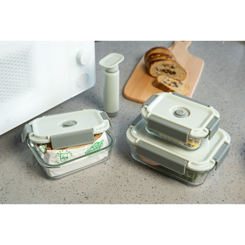 Vacuum Sealable Glass Container Set & Manual Pump (Grey) | All Things ...