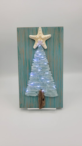 10" Christmas Tree with White Sea Glass and Seafoam Green Background ...