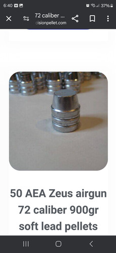 50 AEA Zeus airgun 72 caliber 900gr soft lead pellets | Bluegrass Big Bore