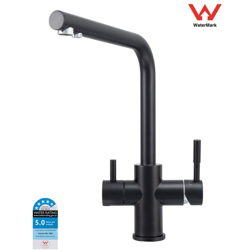 Matte Black Slimline L-Neck 3 Way Mixer Tap | The Water Filter Guy