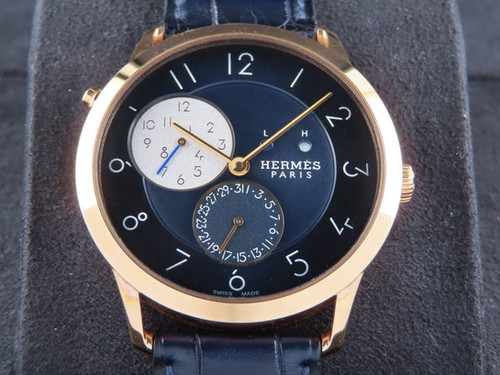 Hermes Slim GMT 39.5mm Rose Gold Blue Dial Complete Set MINT | watches