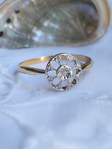 Antique Lace-Like Target Ring set with Rose Cut Diamonds | Petit Coeur