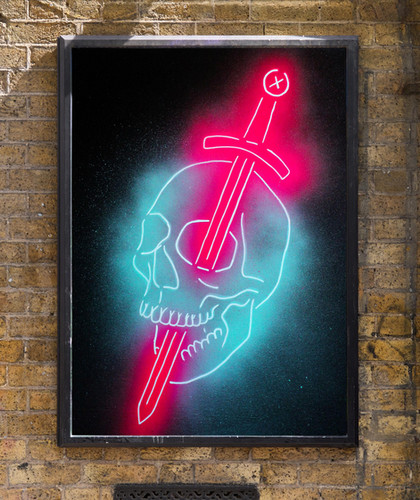 Neon Skull Art Print – Bold Urban Wall Decor Skull Artwork Symbolic ...