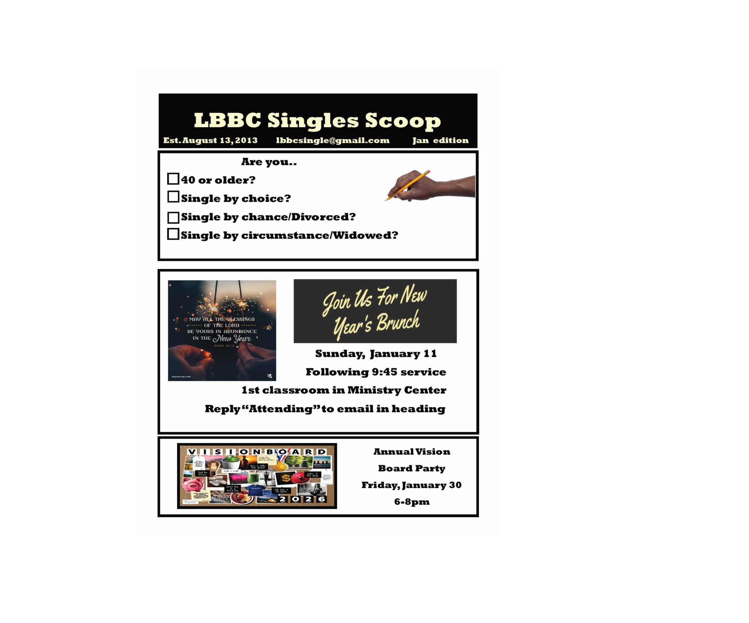 Singles Ministry Events January 2026 | Lbbc