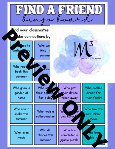 Find a Friend Bingo- First Day Activity | Math Magic Mama