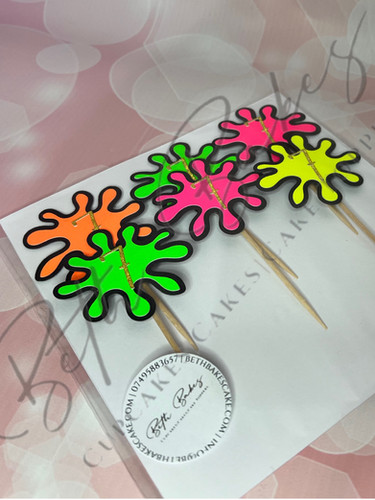6 Neon Paint Splatter Cupcake Toppers | Beth Bakes