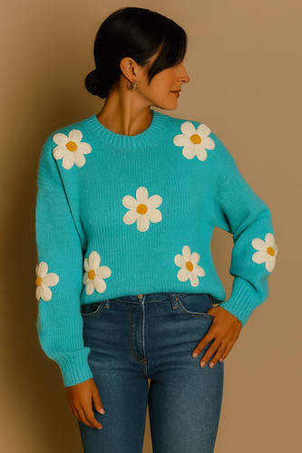 TURQUOISE DAISY JUMPER | The Girls Wardrobe