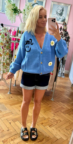 BLUE SMILEY DAISY CARDIGAN | The Girls Wardrobe