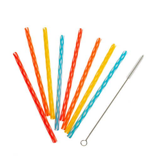 KOLORAE Reusable Plastic Stripe Straws with Brush - 24 Count | blueoco