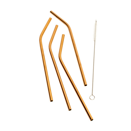 KOLORAE Stainless Steel Copper Plated Bent Straws with Brush - 4 Count ...