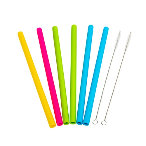 KOLORAE Silicone Straws with 2 Brushes & Bag - Set of 6 | blueoco