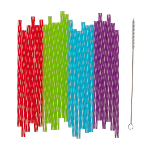 KOLORAE Striped Reusable Plastic Straws with Brush - 24 Count | blueoco