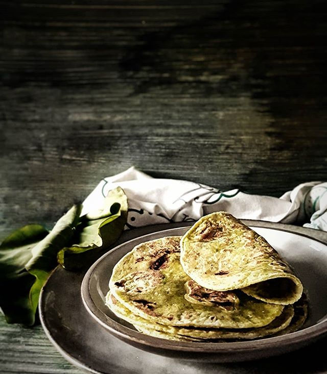 Dasheen (taro) leaf or spinach roti wrap (gluten free and vegan)