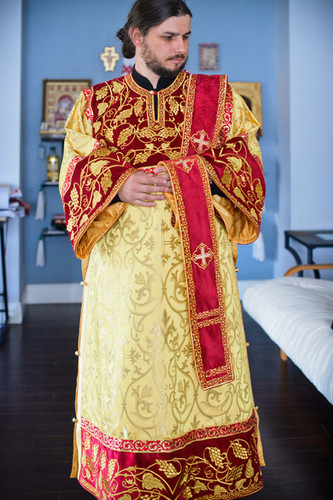 Custom Brocade & Velvet Light Deacon Vestments Set for Worship
