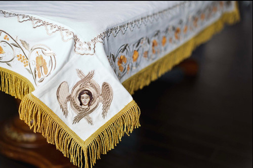 Embroidered White Gold Holy Table Cover | Orthodox Embroidery