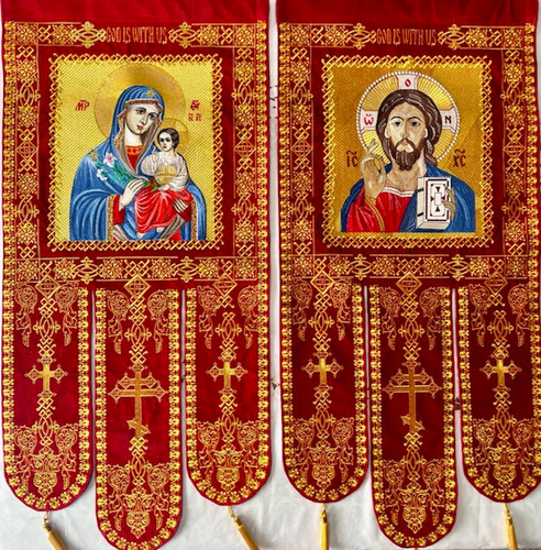 Embroidered Christ & Theotokos Banners - Exquisite Religious Decor