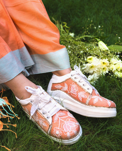 Peach Blossom Thread Work Sneakers | thesareesneakers