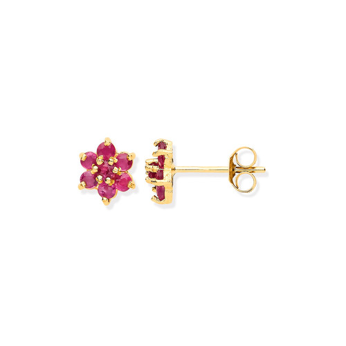 9ct Yellow Gold Ruby Flower Stud Earrings | Midas-Gold&Diamonds
