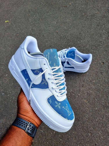 Blue Denim Monogram AF1 | Uniquefit Customs air force 1 sneakers