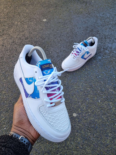 Blue & White Monogram Python AF1 | Uniquefit Customs air force 1 sneakers