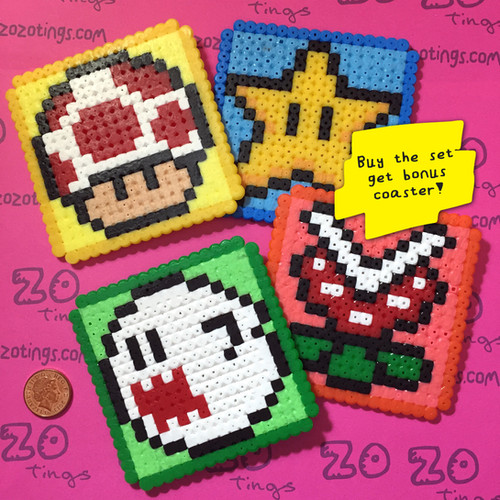 Buy our Mario Pixel Coasters brought to you by ZoZoTings.com