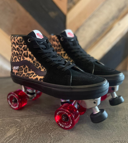 Custom Vans Leopard Sk8-Hi Indoor Roller Skates w/ Aluminum Avanti ...