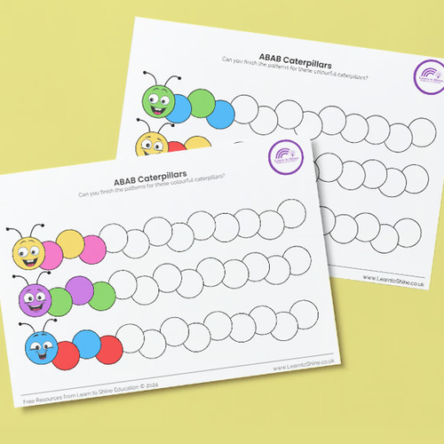 🌟 Colourful Caterpillar Pattern Practice Worksheet (ABAB Patterns) 🌟 ...