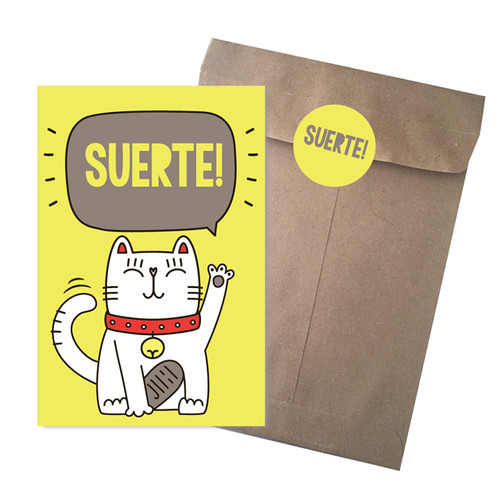 TARJETA GRANDE SUERTE CON SOBRE KRAFT Y STICKER 22cm x16cm 1PZ ...