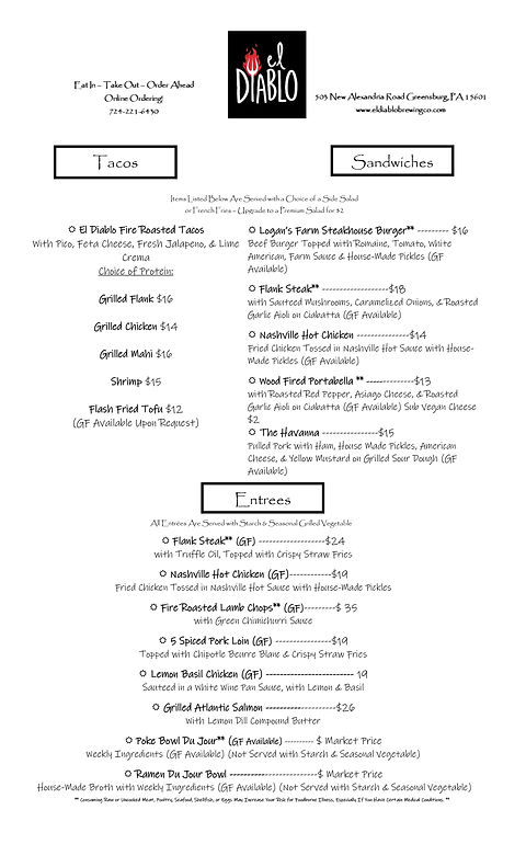 Menu | El Diablo Brewing