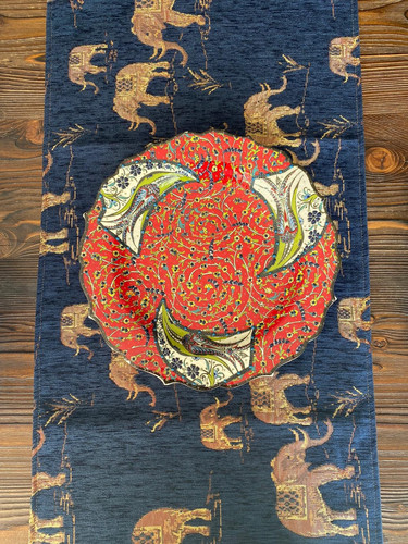 ORIENTAL TABLE RUNNER, 45 x 130 cm ( 17.7 " x 51 " ), ELEPHANT BLUE ...