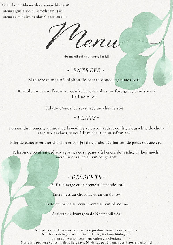 Menu | Au Flameron