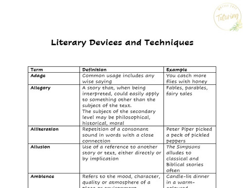 Extensive List of Language Devices and Techniques | Wattle Tree Tutoring