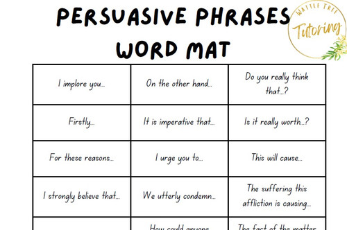 Persuasive Phrases Word Mat | Wattle Tree Tutoring
