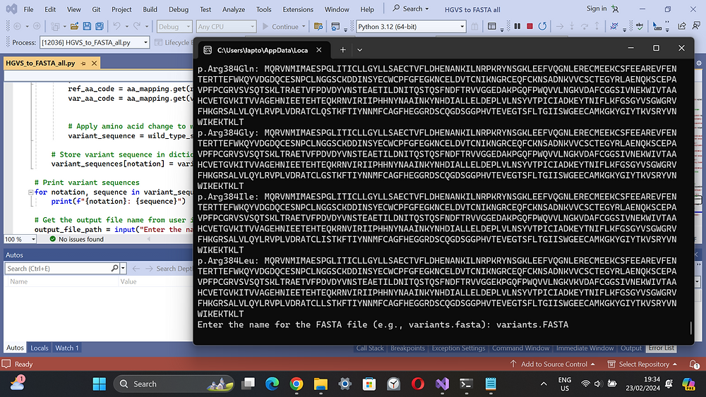 HGVS Missense Variants to FASTA format Converter
