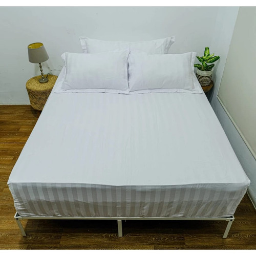 Sprei Putih Katun Dobby TC 220 Fitted (Dengan Karet) | Soulmate Bedsheet