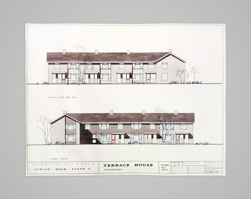 1960s British Terraced House Hand-Coloured Elevation Architectural ...