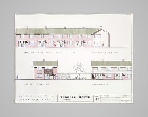 1960s British Terraced House Hand-Coloured Elevation Architectural ...