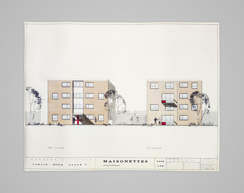 1960s British Maisonettes Hand-Coloured Elevation Architectural Drawing ...