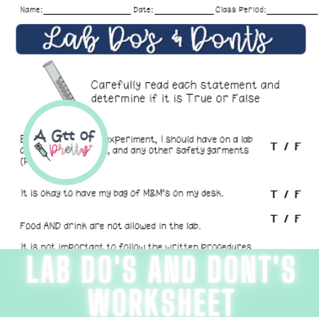 Lab Safety (Do's and Dont's) worksheet | A Gtt of Pretty