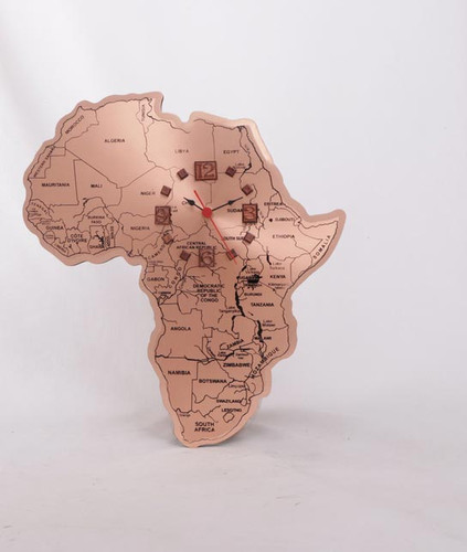 Africa Map Wall Clock with Screen Print | Copper