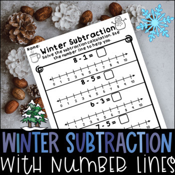 Subtraction with a Number Line Winter Math Worksheets Kindergarten 1st ...