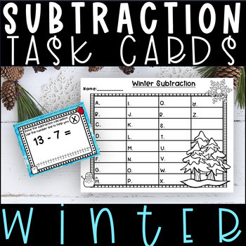 Winter Math Subtraction with a number line Task Cards Kindergarten 1st ...