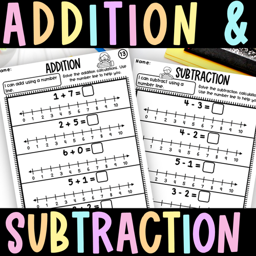 Addition Subtraction on a Number Line Worksheet Bundle 1st Grade ...