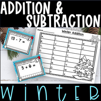 Winter Math Addition Subtraction on a Number Line Task Card Bundle 1st ...