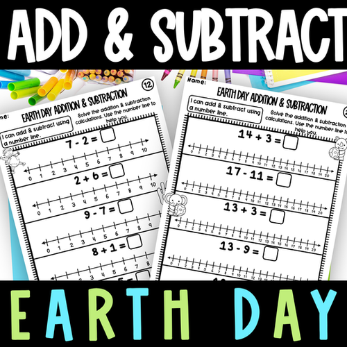 Earth Day Addition & Subtraction Number Line Worksheets | Crayon Lane Teach