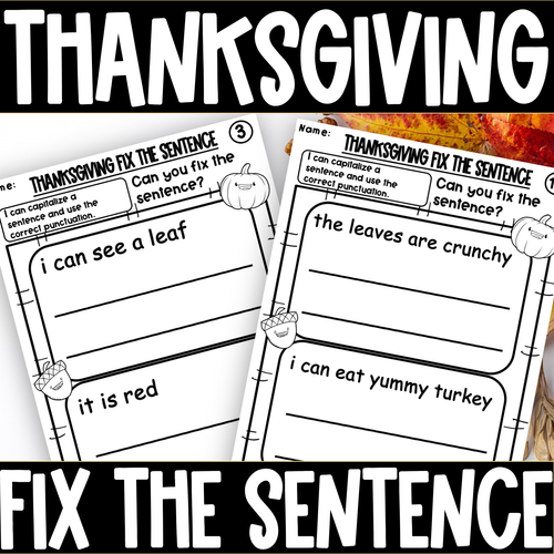 Thanksgiving Sentence Correction Worksheets | Crayon Lane Teach