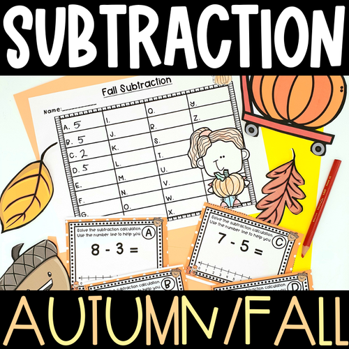 Autumn Fall Subtraction number line Task Cards | Crayon Lane Teach