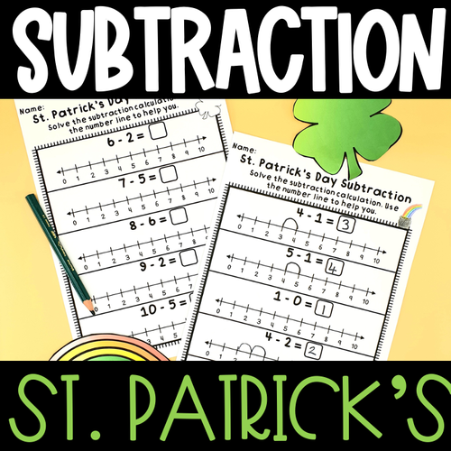 St. Patrick's Day Subtraction Number Line Worksheets | Crayon Lane Teach