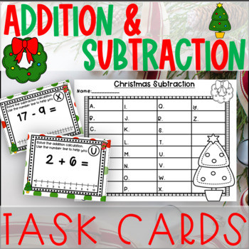 Christmas Addition Subtraction Number Line Task Cards | Crayon Lane Teach