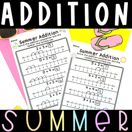Summer Addition with a Number Line Worksheets Kindergarten 1st Grade ...